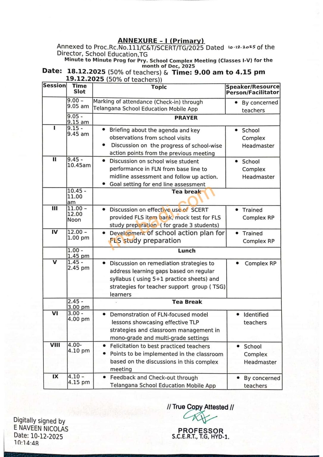 DECEMBER MONTH 2025 PRIMARY LEVEL SCHOOL COMPLEX MEETING AGENDA AND ...