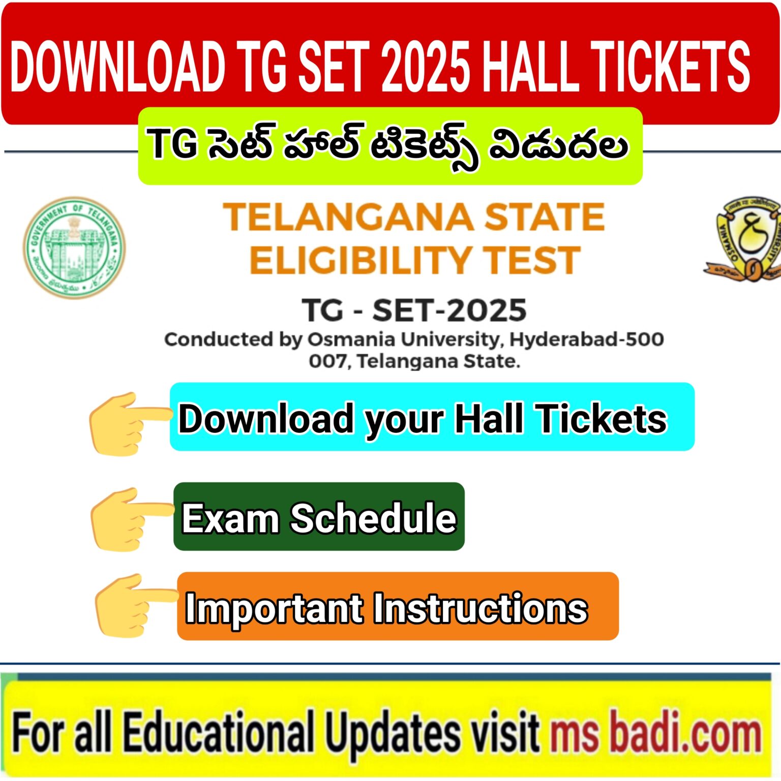 TG SET Hall Ticket 2025 Released Download Telangana SET Admit Card at ...